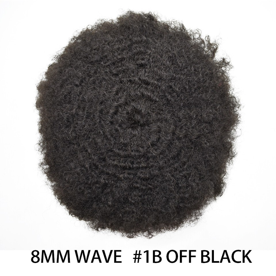 Mono PU Afro Curl Mens Toupee African American Human Black Hair Curly ...