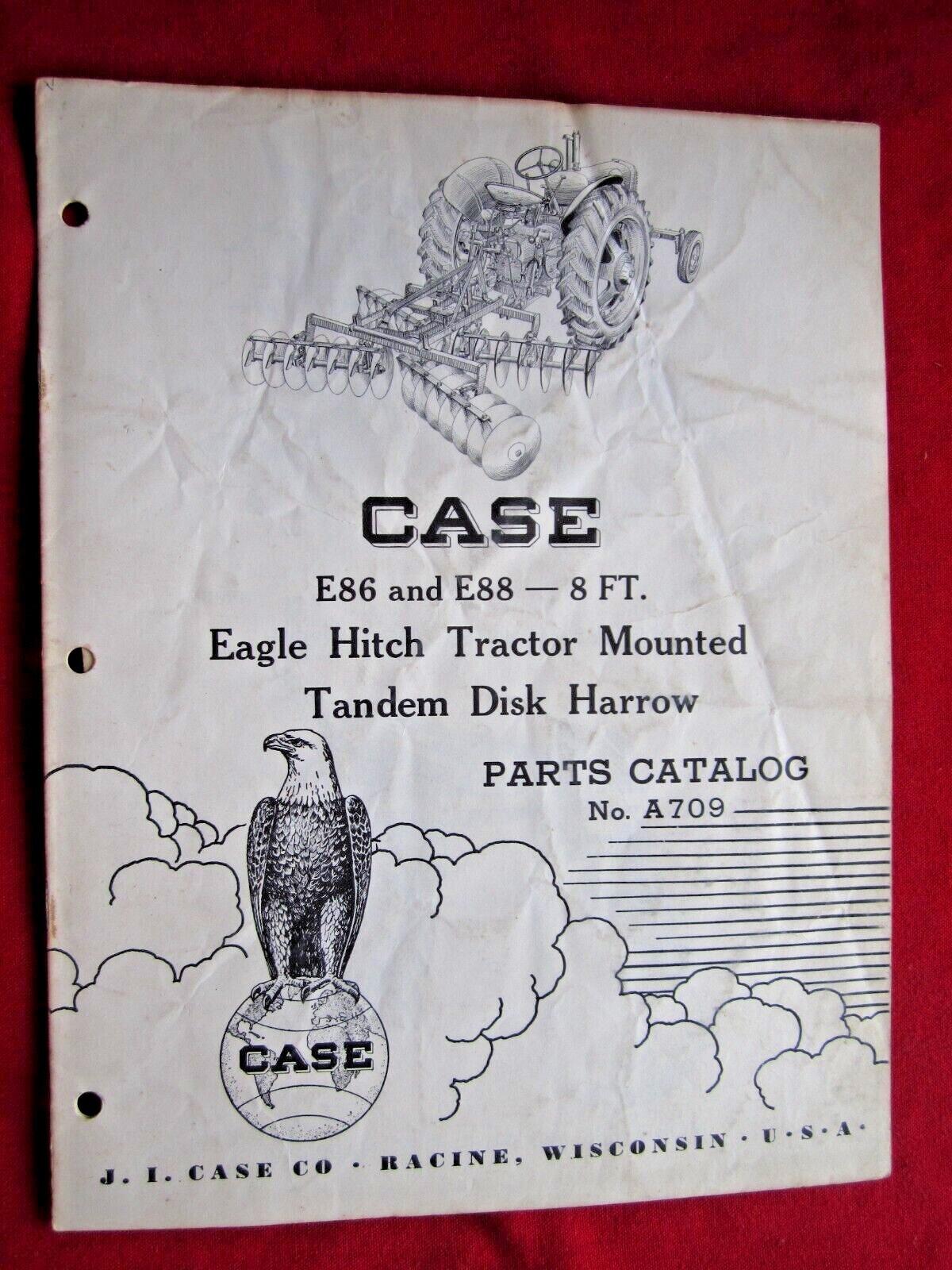 VINTAGE CASE E86 & E88-8FT EAGLE HITCH DISK HARROW PARTS CATALOG MANUAL ...