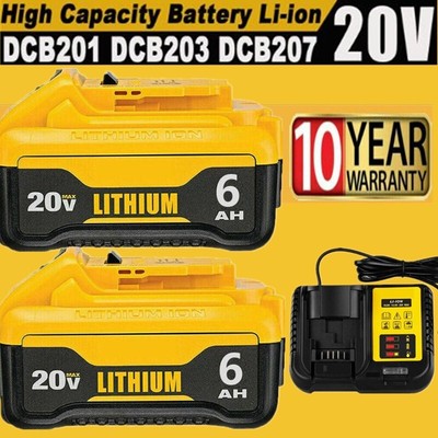 20V 5.0/6.0Ah For DEWALT DCB207 Lithium-Ion Compact Battery /Charger ...