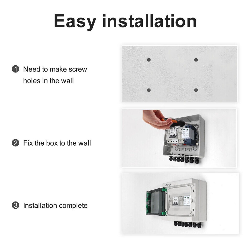 GEYA Solar PV Combiner Box Plastic 15A 2string 500DC Circuit Breaker ...