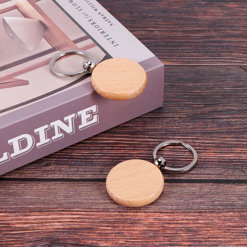 40Pcs Blank Round Wooden Key Chain Diy Wood Keychains Key Tags Can ...