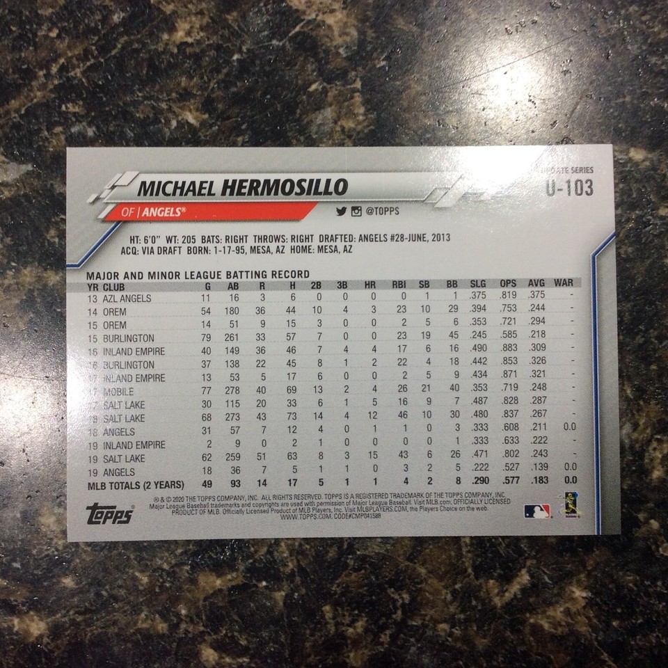 2020 Topps Update U-103 Michael Hermosillo Angels | eBay