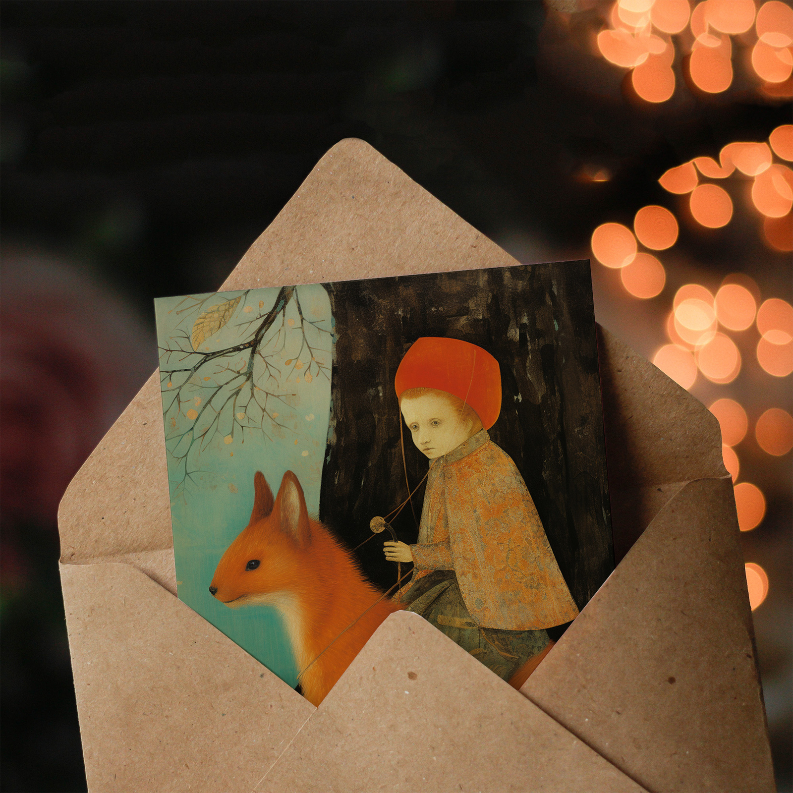 Child Riding Weasel Surreal Medieval Painting Birthday Card | eBay ...