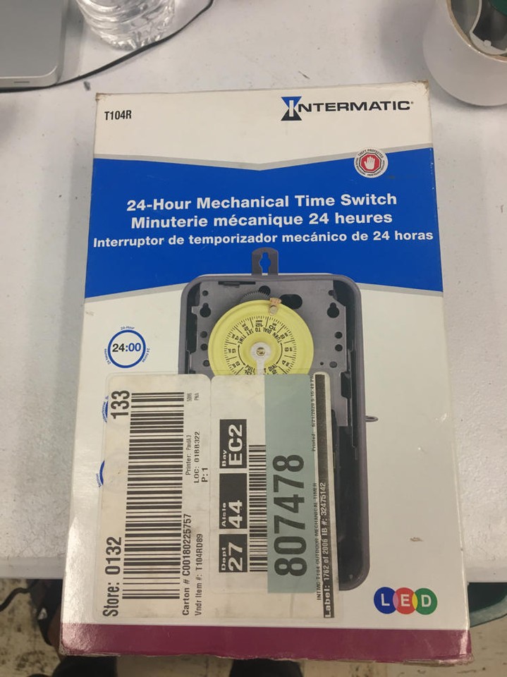 Intermatic T104R 208-277-Volt DPST 24 Hour Mechanical Time Switch with ...