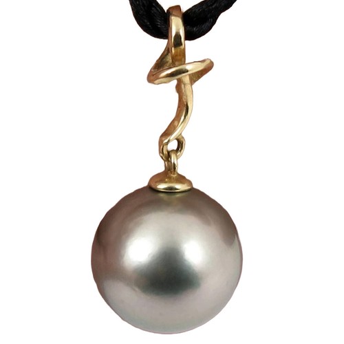 Lustrous 12.7mm Genuine TAHITIAN Pearl Pendant, 14K Solid Yellow Gold # ...