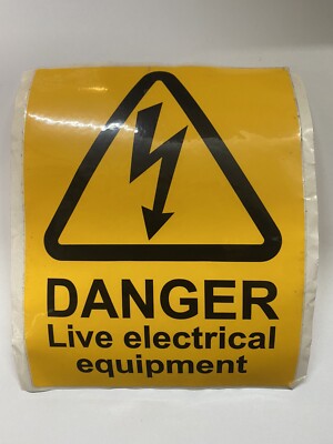 4x Danger Live electrical equipment Safety vinyl laminated sticker sign ...
