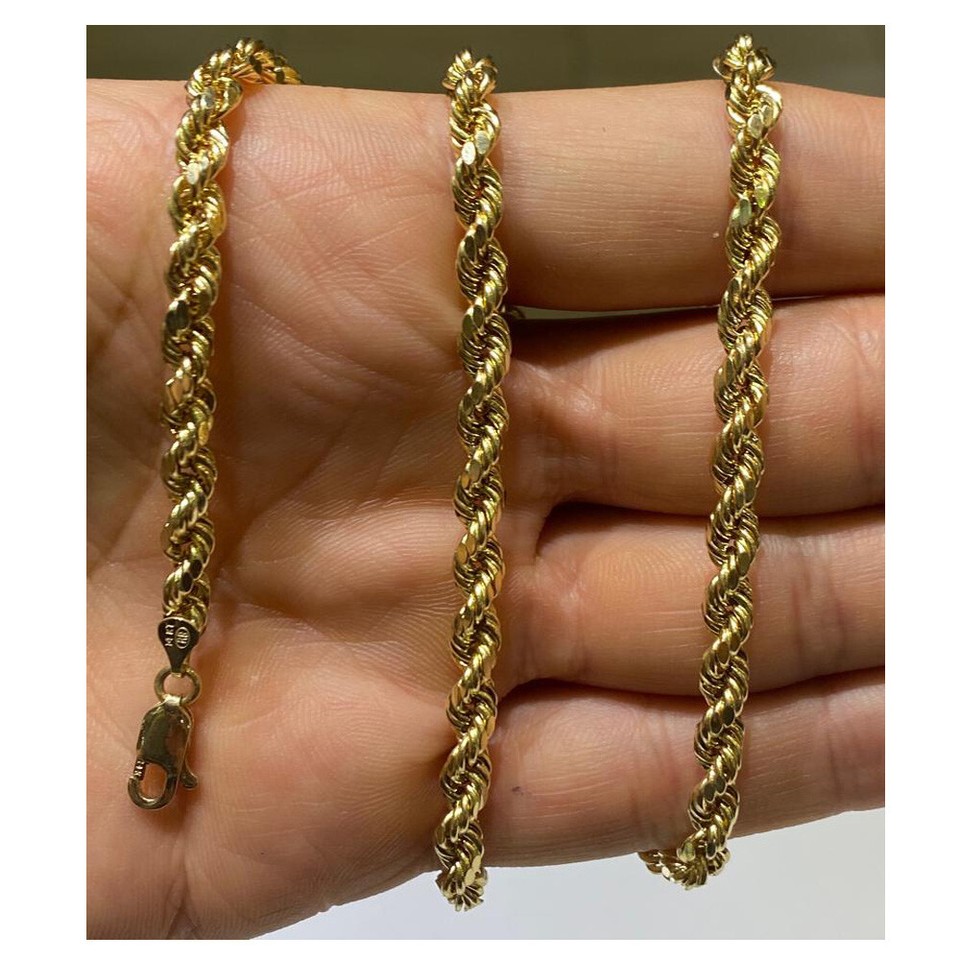 14K Yellow Gold 1.5mm-4mm Italian Rope Chain Pendant Necklace Mens ...