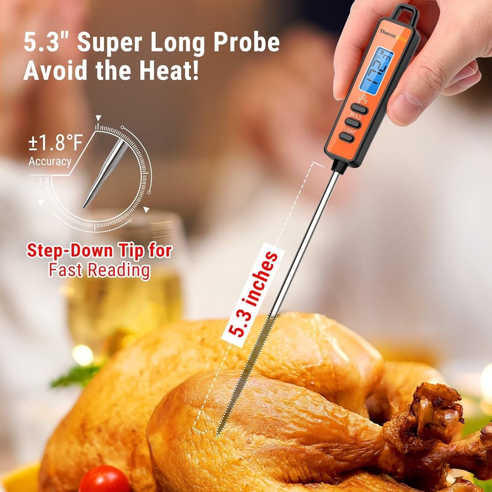 Long Probe Digital Meat Thermometer for Grilling & BBQ - Lock Function ...