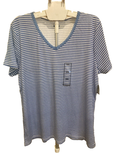 Basic Editions Women's Striped T-shirt, SZ XXL 100% Cotton Blue Short ...
