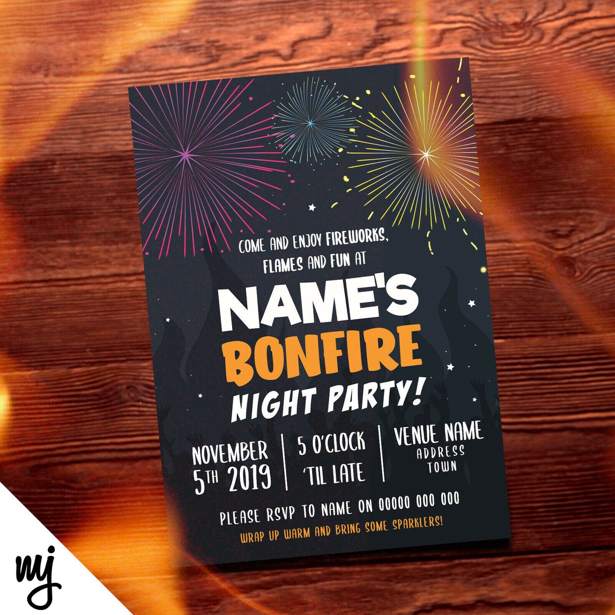 Printable Bonfire Invitations Personalised Bonfire Night Fireworks