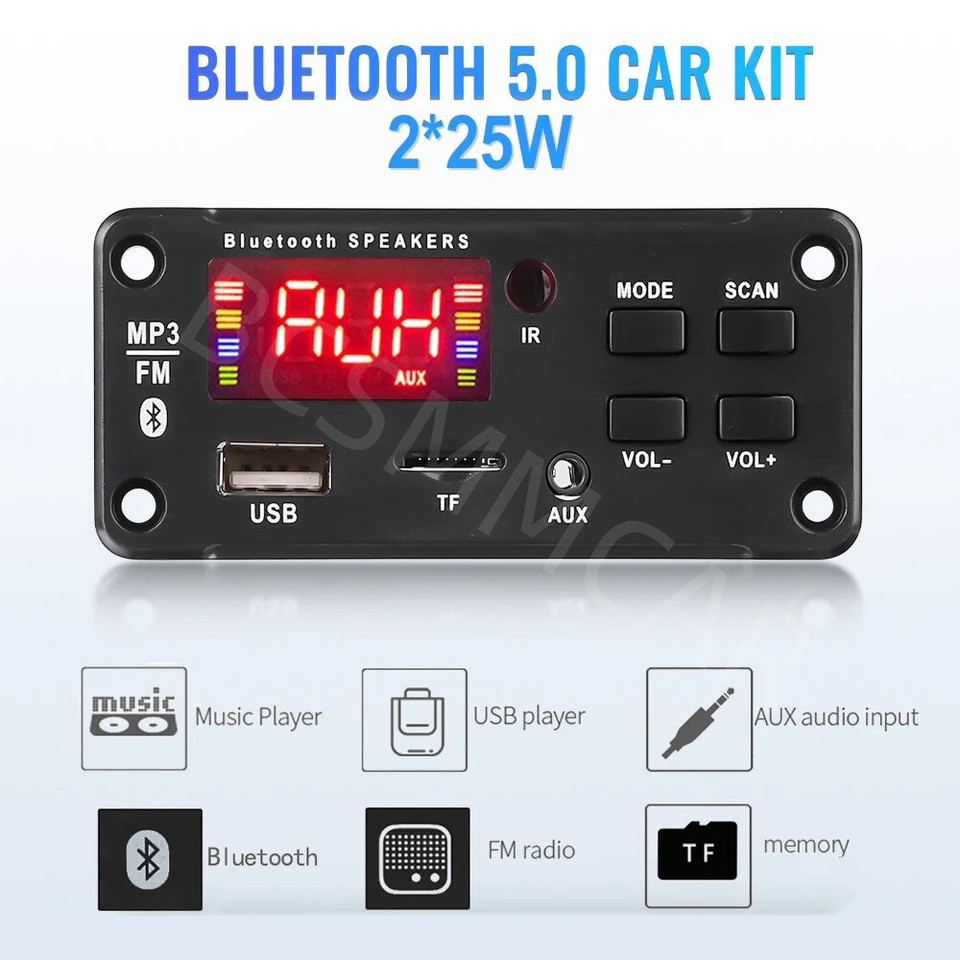 2x25W Amplifier Bluetooth 5.0 MP3 Player Decoder Board 12V Car FM ...