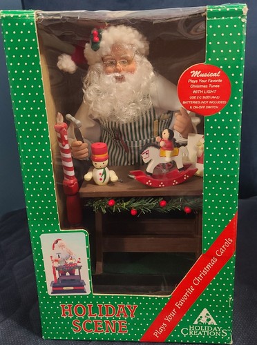 Vtg Holiday Creations Scene Santa Claus Toy Workbench Musical Lighted ...