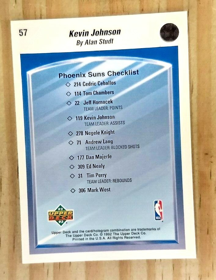 1992-93 UPPER DECK KEVIN JOHNSON CARD#57 NM-MT PHOENIX SUNS CAVALIERS ...