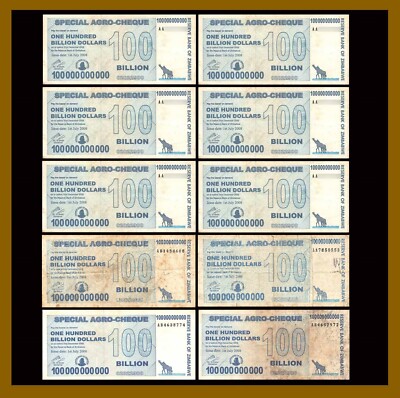 10 Zimbabwe 100 Billion Special Agro Cheque Check 2008, P-64 USED Bond ...