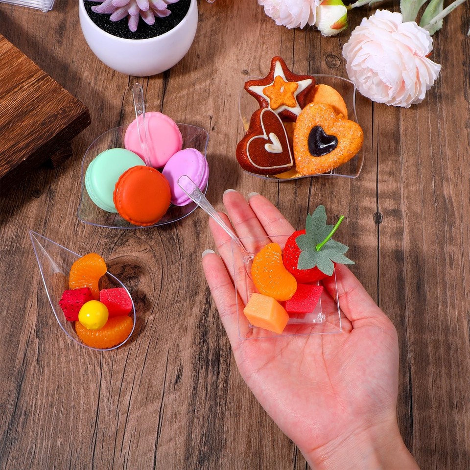 400 Pcs Mini Dessert Plates Set, 4 Assorted Shapes Small Appetizer ...