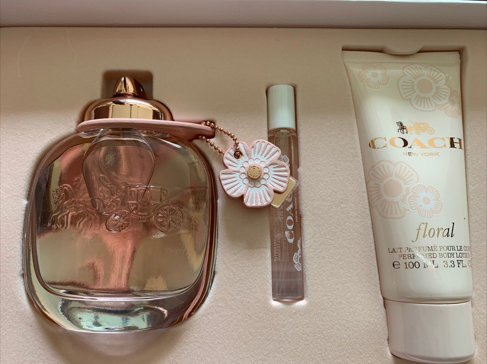 COACH FLORAL WOMEN PERFUME GIFT SET Parfum Spray 3.3 oz + Lotion + Mini ...
