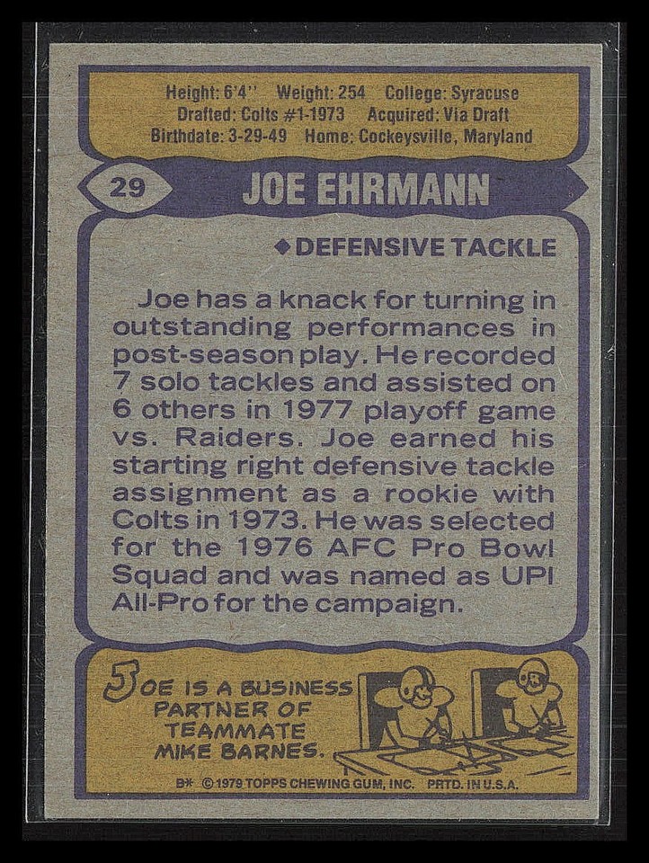 Joe Ehrmann 1979 Topps #29 Baltimore Colts | eBay