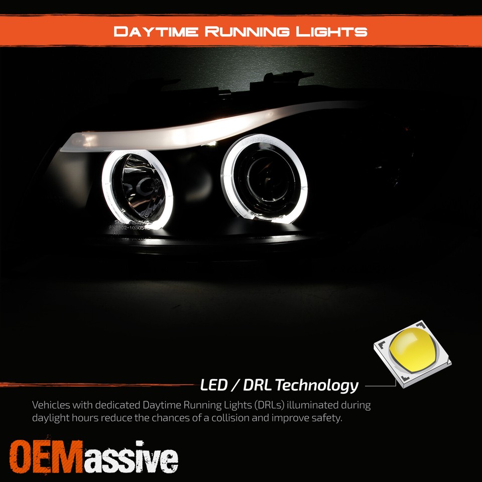Fit 2006-2008 BMW E90 3-Series 4Door Black Halo LED Projector Eye LId ...