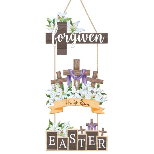 FWIEXA Easter Decoration He is Risen Easter Wood Sign Plaque Forgiven ...