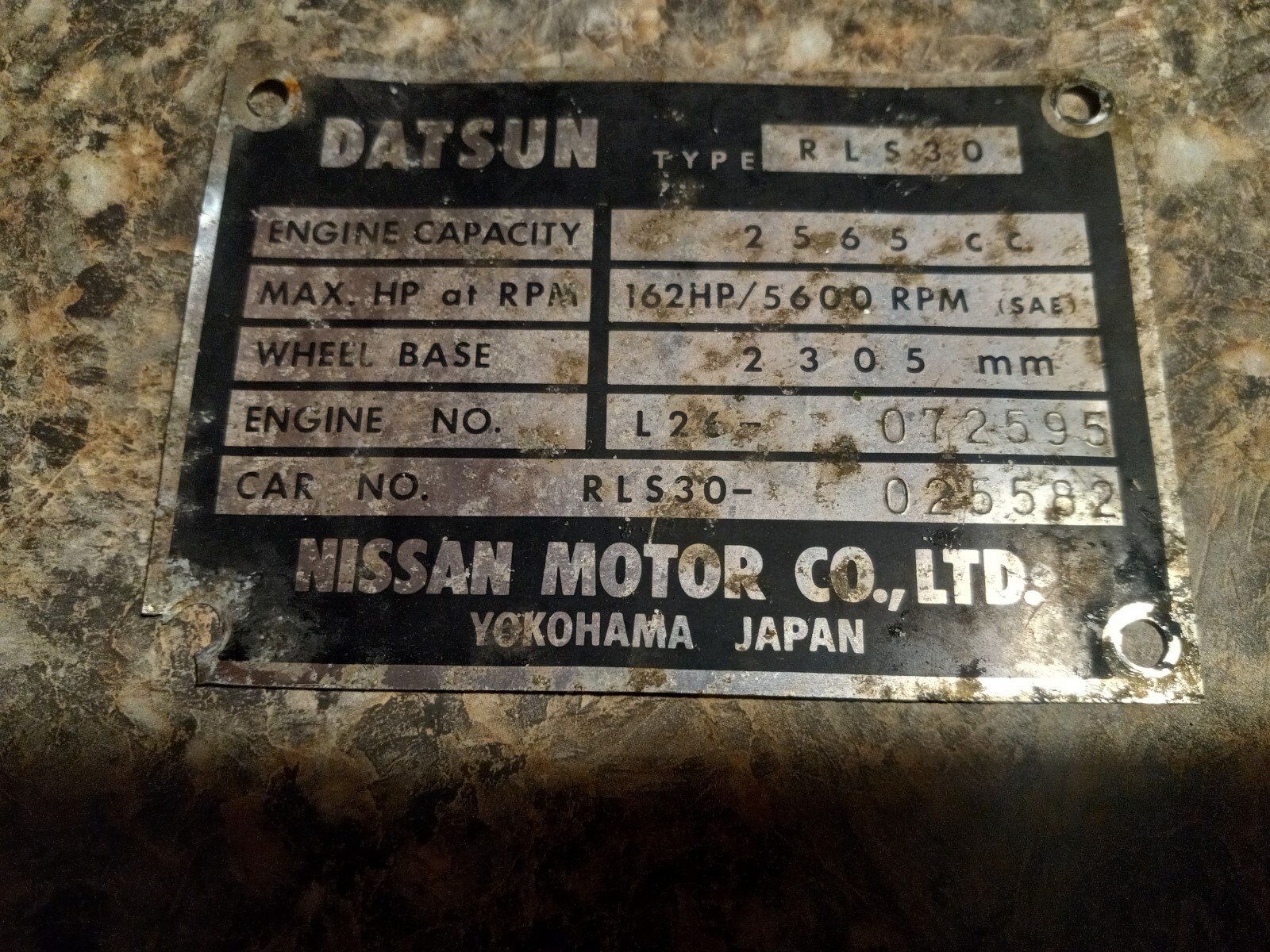 Original 1974-1978 ? Datsun 260Z Engine Bay Compartment Data Plate Tag ...