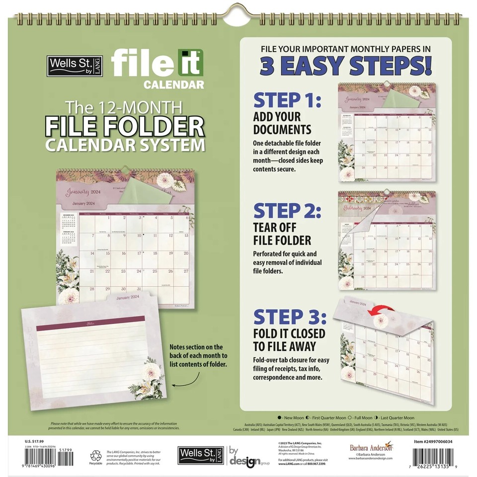 WSBL Botanical Gardens 2024 File-It Calendar w | eBay