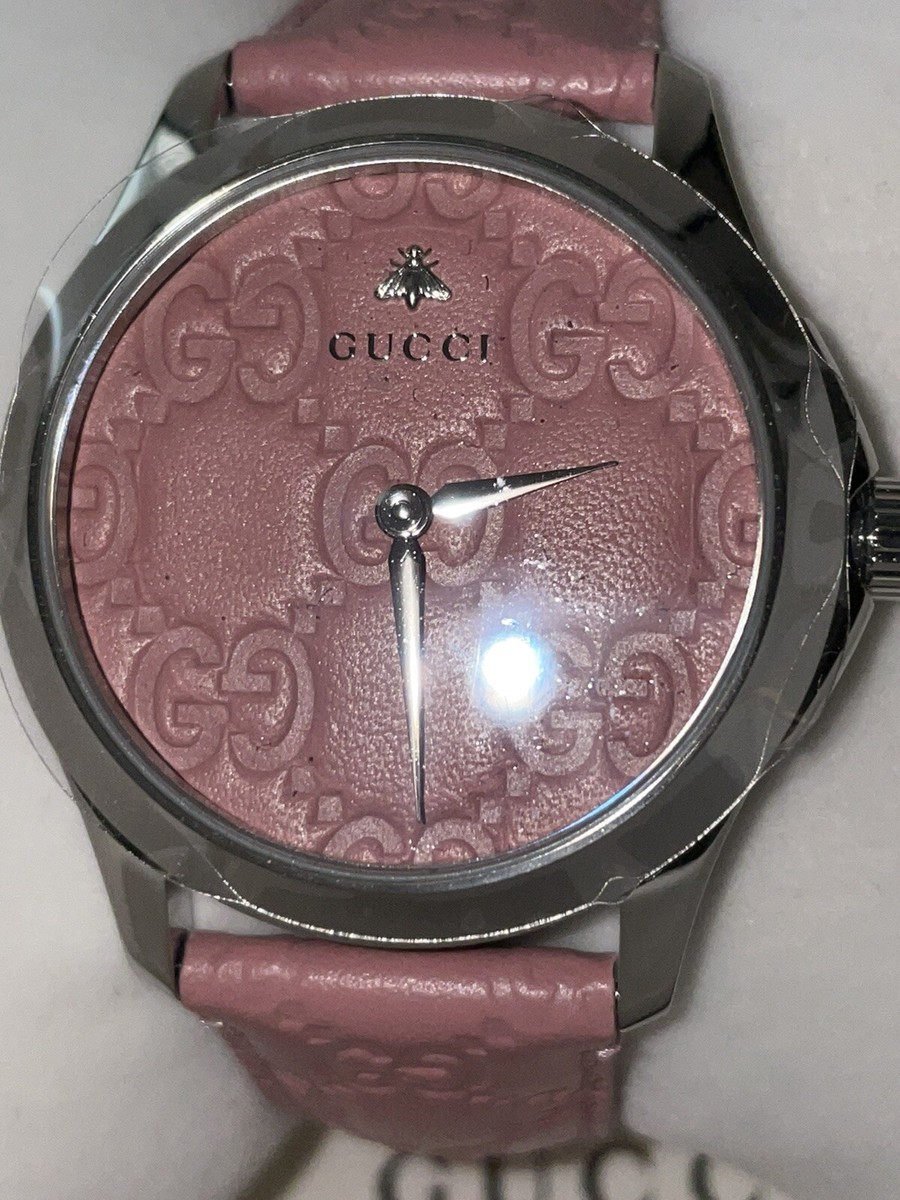 GUCCI G-TIMELESS WATCH YA1264030 PINK LEATHER SILVER TONE GUCCI G-TIMELESS WATCH YA1264030 PINK LEATHER SILVER TONE