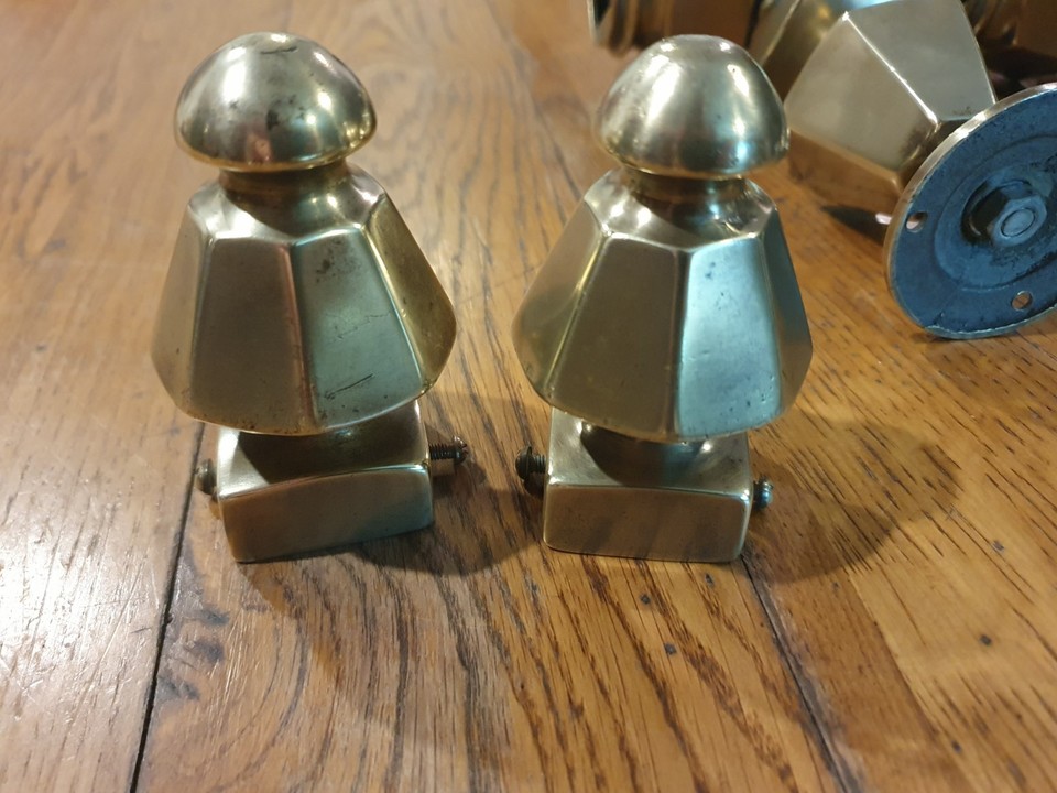 Antique brass aga range rail square pole 116cms long pot hanger finials ...