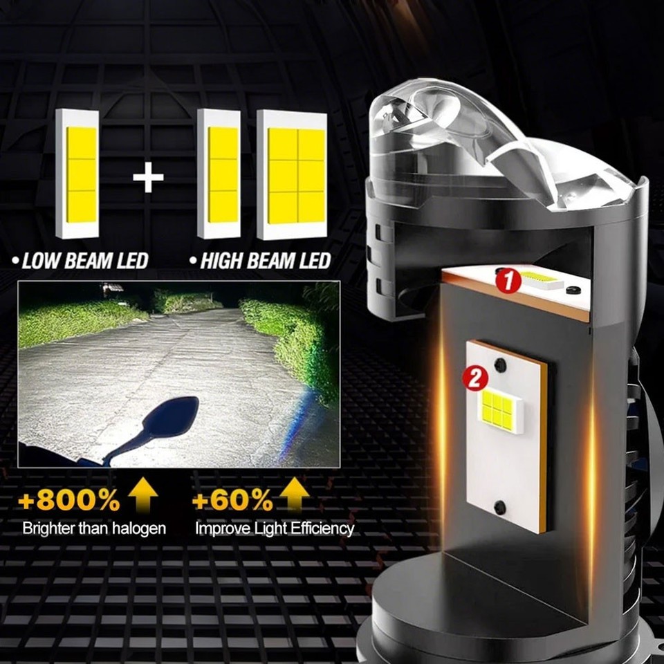 Projector H4 Lens LED Car Headlight 60W 6500LM CANBUS Turbo H4 High Low ...