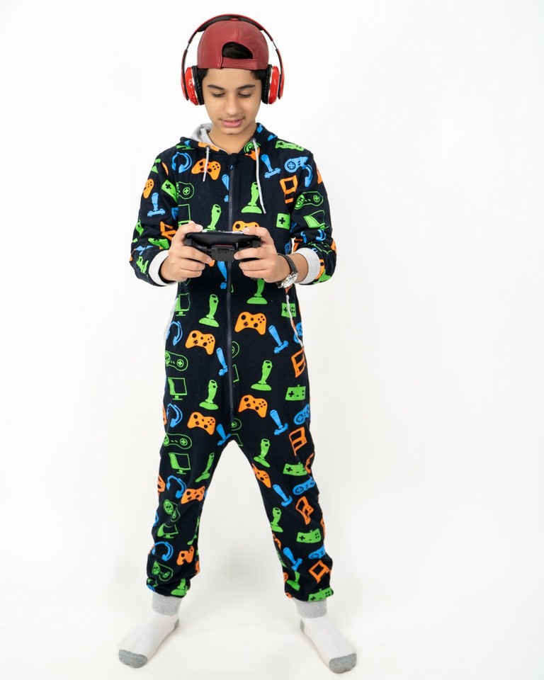 New Kids Boys Girls Gaming Pyjamas Gamer Family Jumpsuit All in One ...