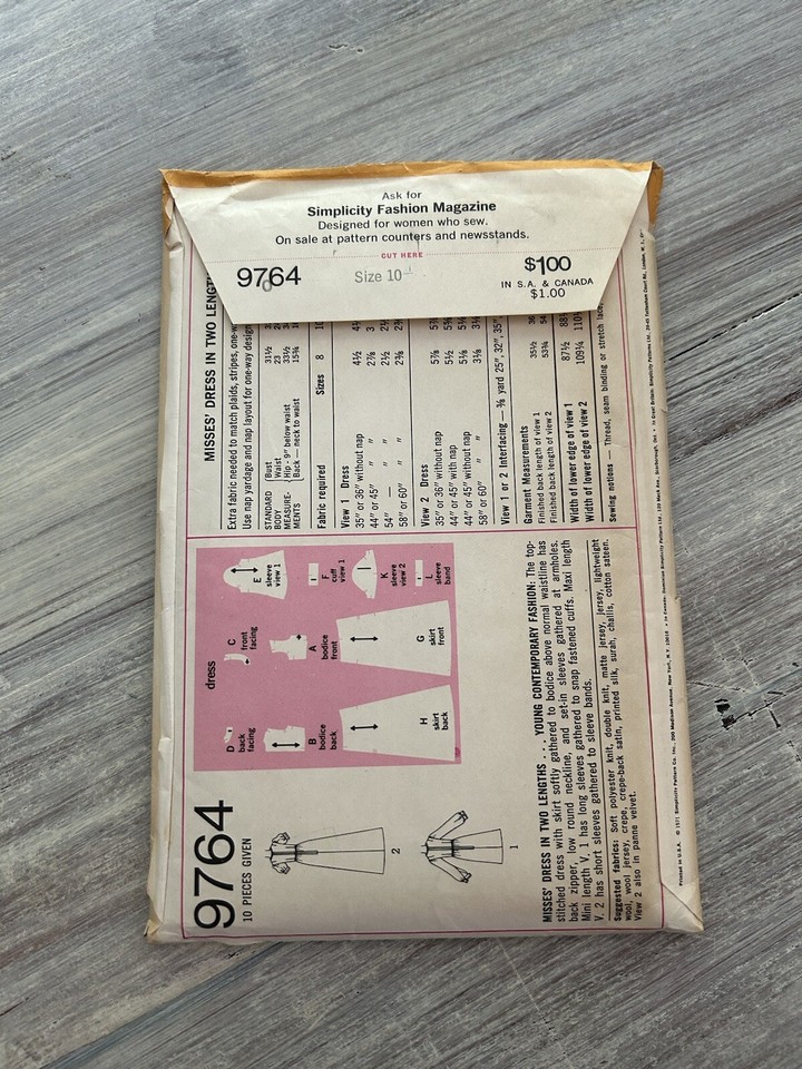 Vtg Simplicity 9764 Pattern Ladies Dress Maxi Sz 10 UNCUT FF | eBay