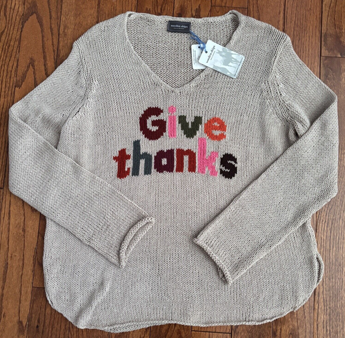 Wooden Ships Cotton Knit Sweater V Neck Chunky Khaki Give Thanks, NWT ...