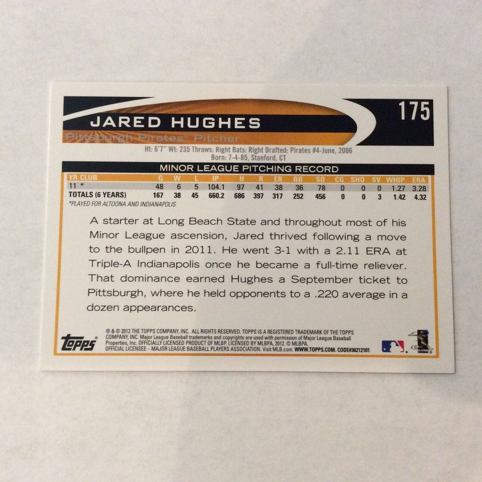 2012 Topps #175 Jared Hughes RC Pittsburgh Pirates | eBay