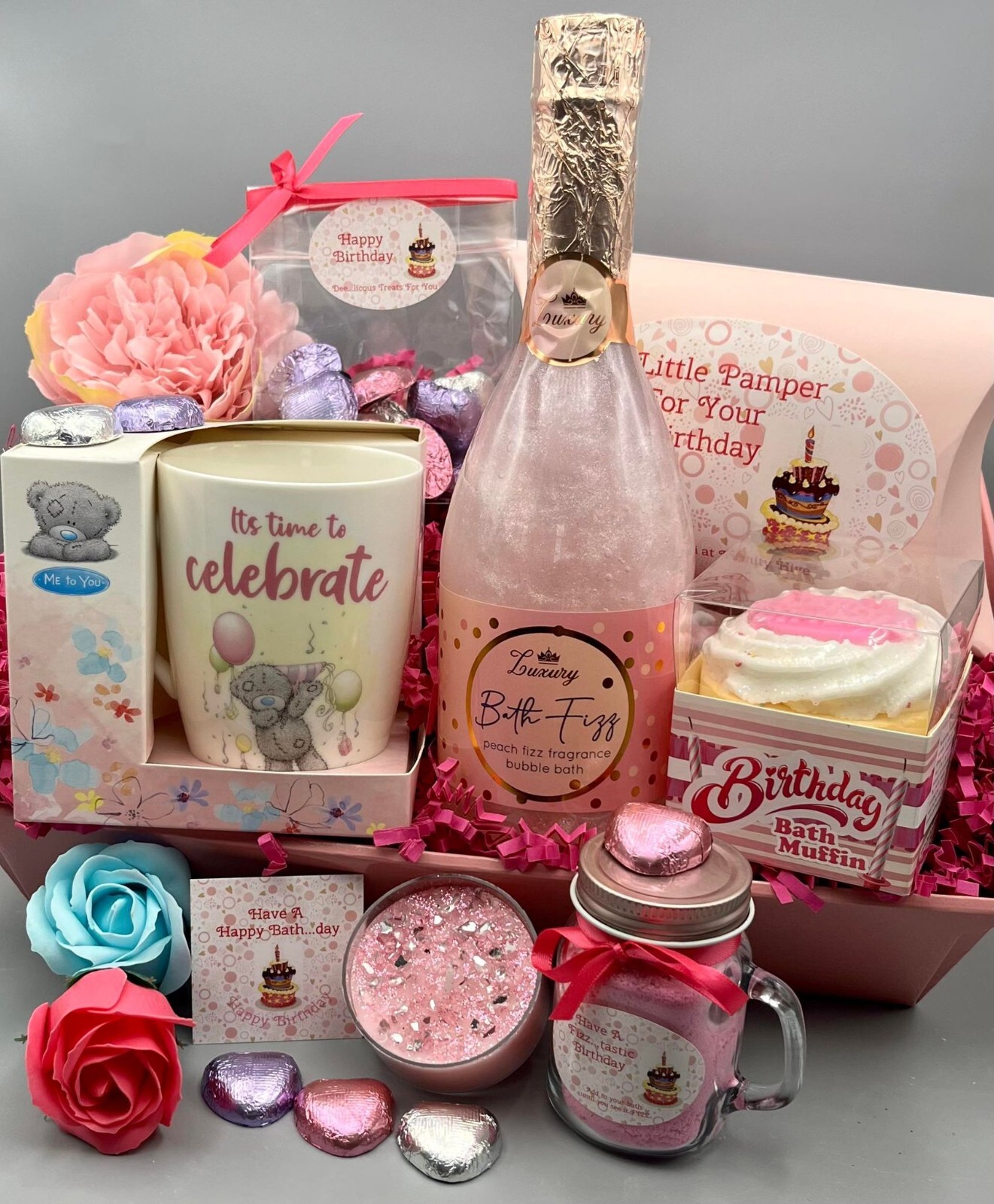 Ladies Girls Birthday Pamper Hamper TATTY TEDDY MUG Gift Box Bath Bombs ...