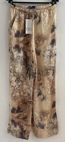 Zara Satin Pajama Pants Drawstring Cream Black Size XS | eBay