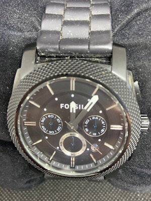 Fossil FS4487 Men's Watch Silicon Black Band Chronograph 45mm Quartz ...