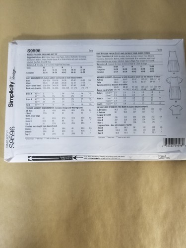 SIMPLICITY 9596 MISSES LOOSE FIT PULLOVER DRESS OR JUMPER PATTERN UNCUT ...