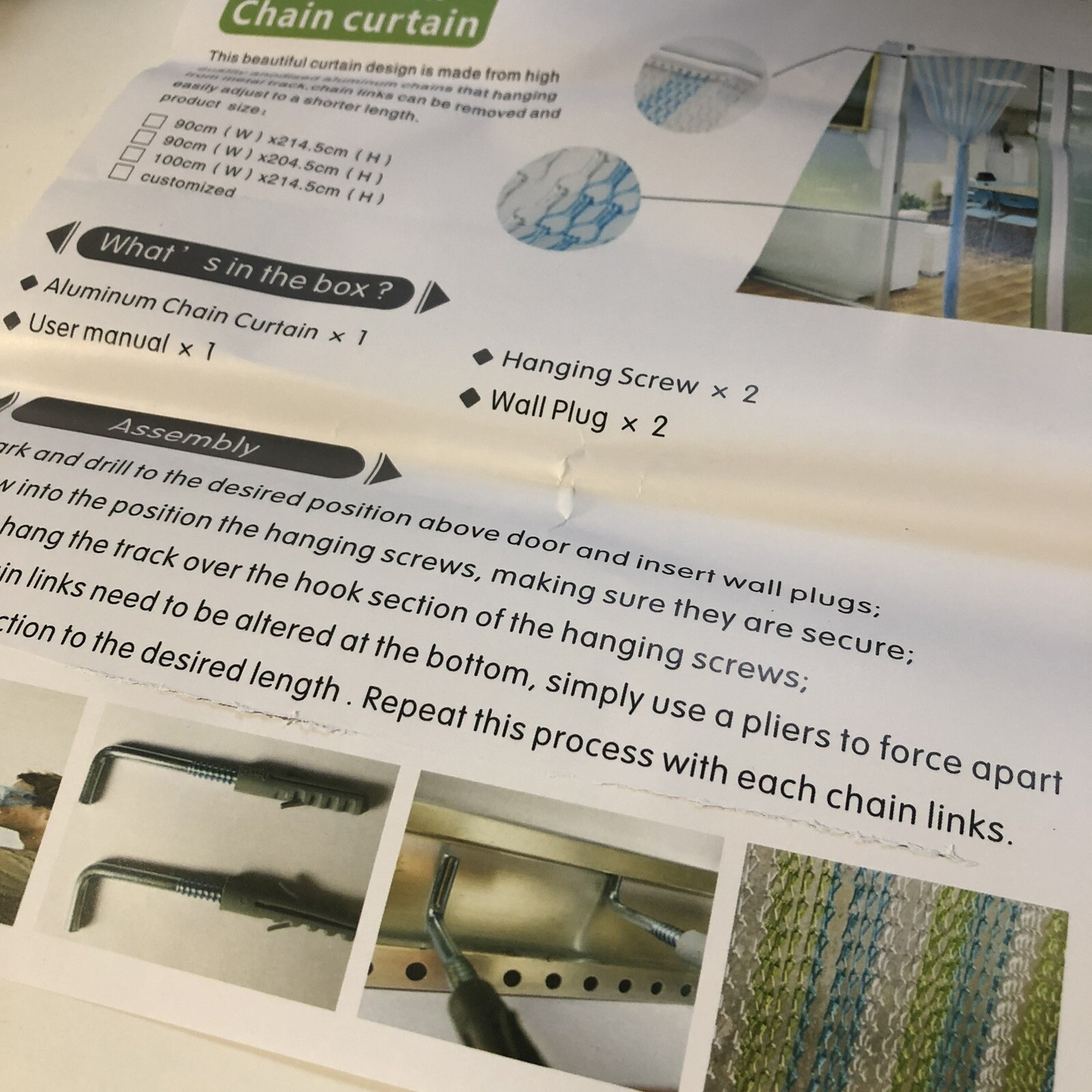 W100 x L200 Cm Door Fly Chain Screen Aluminium Curtain Metal Grey Dark ...