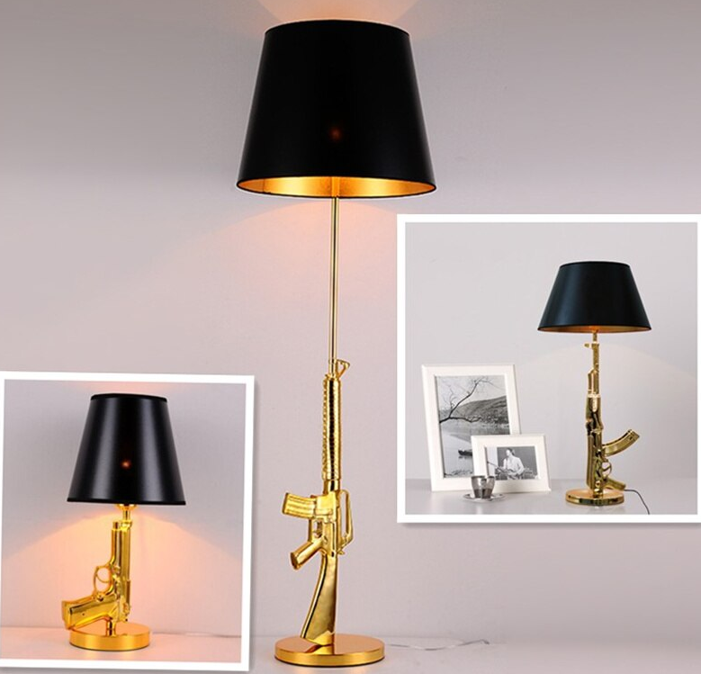 Accent Table Lamp Metal LED Light Modern Home Decor Gun Rifle Floor ...