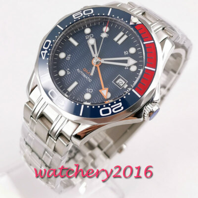 GMT Automatic Men's Watch 41mm Sterile Blue Dial Sapphire Crystal Date ...