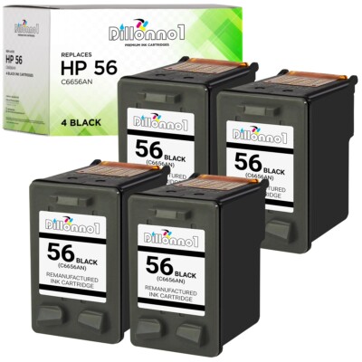 4PK Replaces HP 56 Ink Cartridge HP56 C6656AN 7150 5550 2110 5600 9600 ...