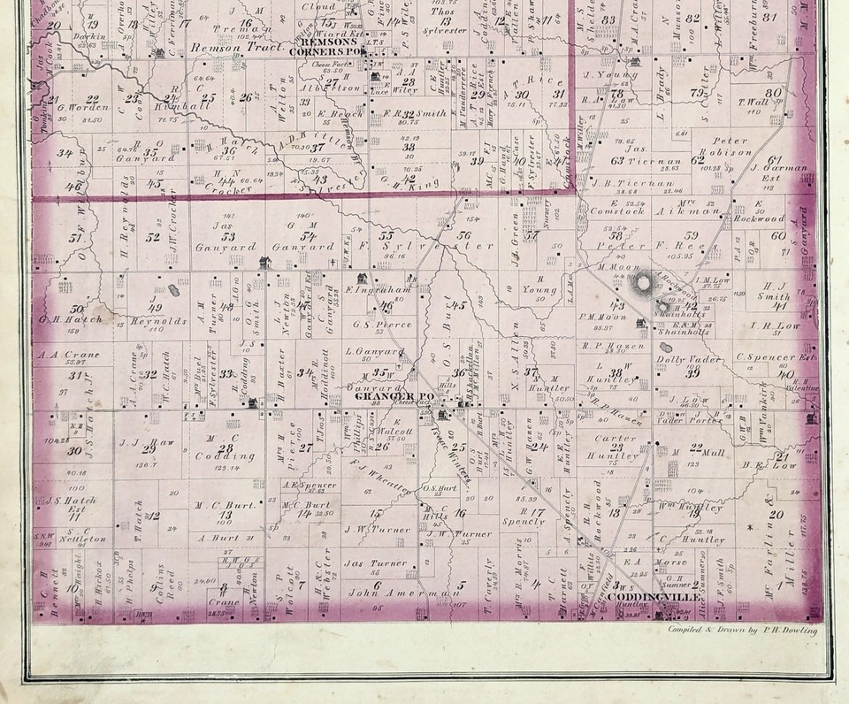 1874 GRANGER - OHIO Township PLAT Map ORIGINAL (13.5x13) MEDINA COUNTY ...