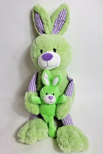 Animal Adventure 18" Green Purple Easter Bunny Rabbit with Baby Stuffed ...
