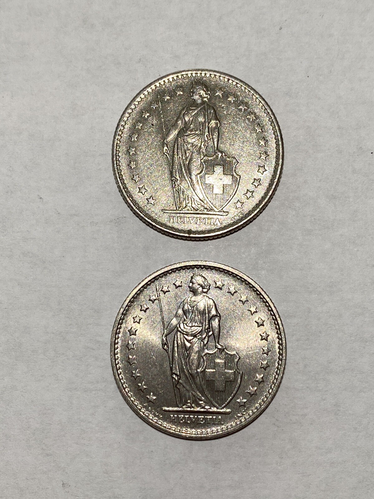 *2 Coins* Helvetia 2 Franc 1970 and 1976 Swiss Coins | eBay