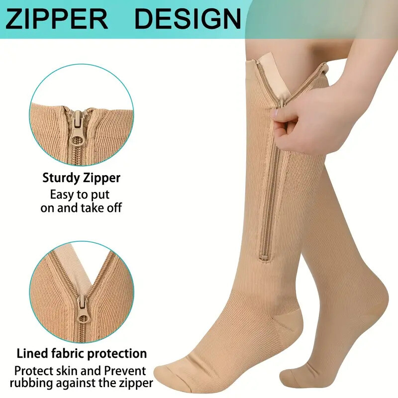 3x Zipper Closed Toe Compression Socks 30-40mmHg Calf Leg Ankle Support ...