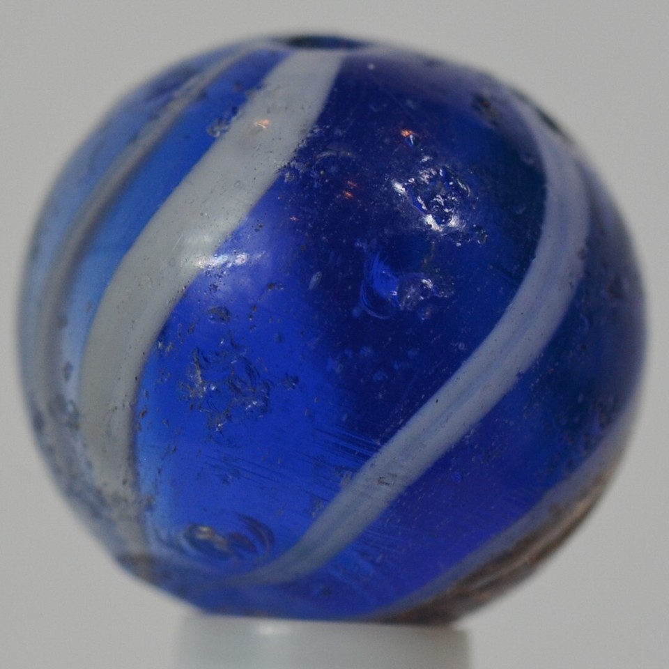 Handmade Banded Lutz Marble, Cobalt Blue Glass 11/16in, Good, Chip ...
