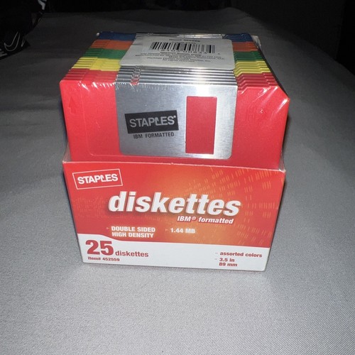 NOS SEALED STAPLES IBM-FORMATTED 3.5" FLOPPY DISK/DISKETTES 25-PACK 1. ...