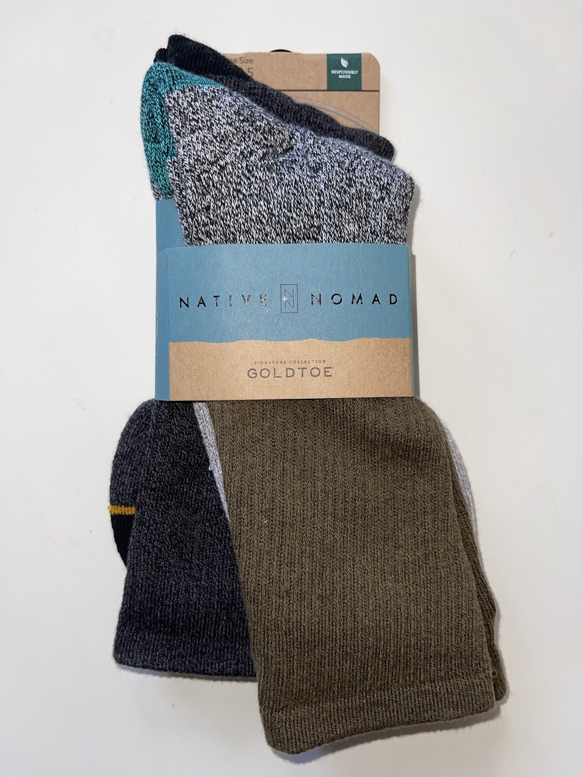 2 Pairs GOLD TOE Men's Native Nomad Crew Socks Double Faced Gray Green ...