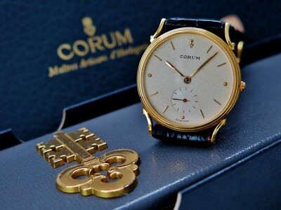 CORUM 18k solid gold, vintage mens watch, textured dial, with box, 1988 ...