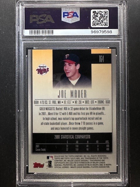 2002 Topps Gold Label Joe Mauer #164 - NM-MT 8 - Rookie Card | eBay