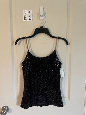 Avec Black Sequin Gold Chain Strap Tank Top women’s size S | eBay